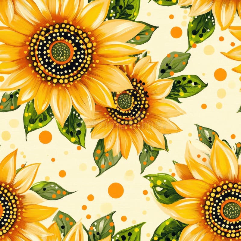 Vibrant Sunflower Pattern Background with Polka Dots Stock Image ...