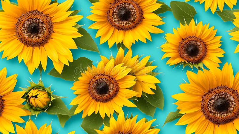 Vibrant Sunflower Pattern on Teal Background Stock Illustration ...