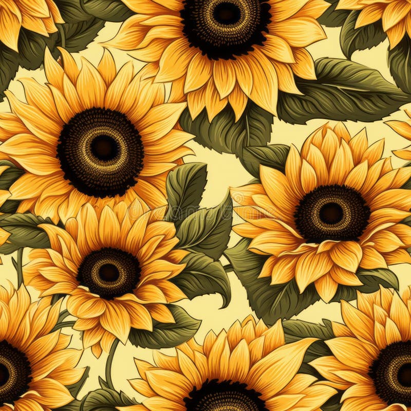 Vibrant Sunflower Vector Pattern on Beige Background Stock Illustration ...