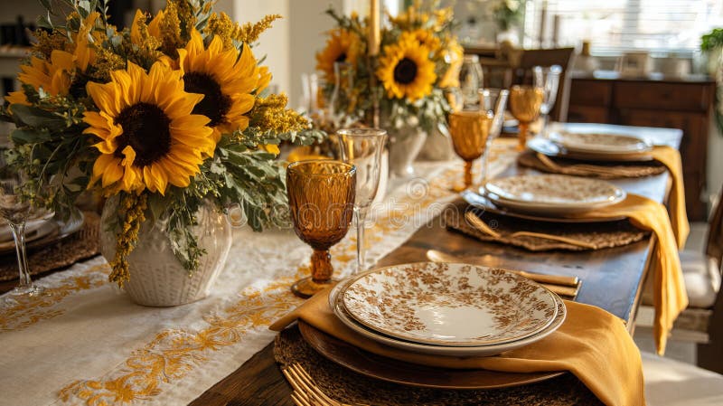 Juneteenth Sunflower Table Setting Stock Image - Image of summer ...