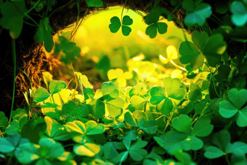 Vibrant Sunlit Clover Patch Illuminated by Warm Golden Light in Natural ...