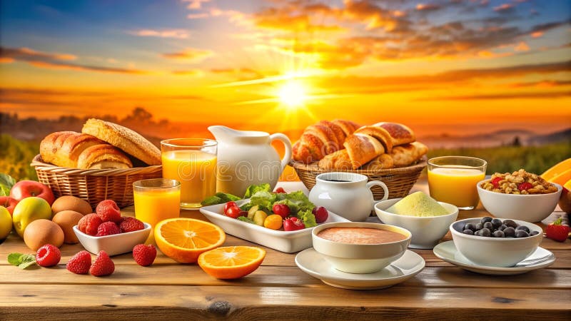 A Vibrant Sunrise Breakfast Spread AI Generated Stock Illustration ...