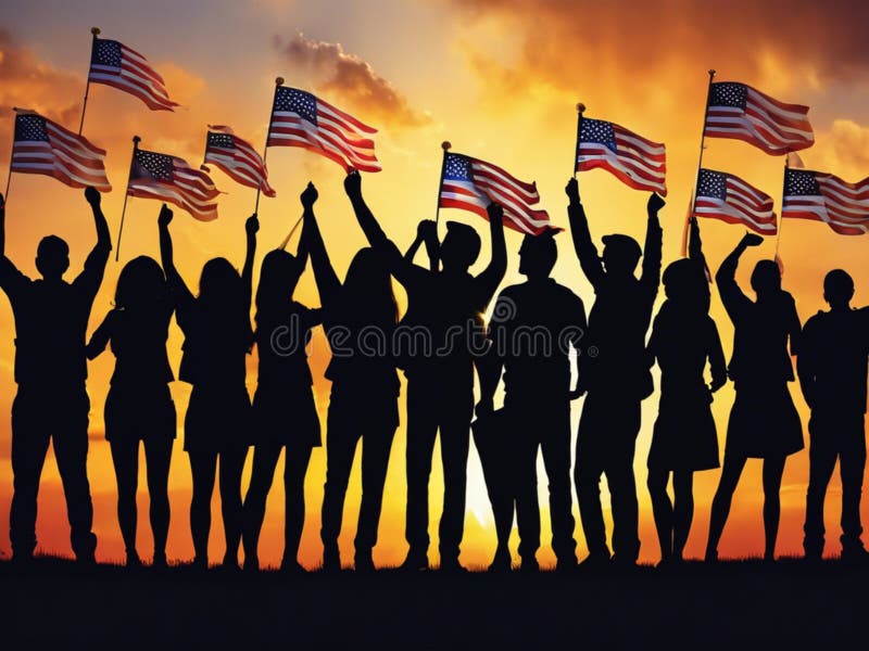 Vibrant Sunrise Celebration: Patriotic Crowd on Independence Day Stock ...