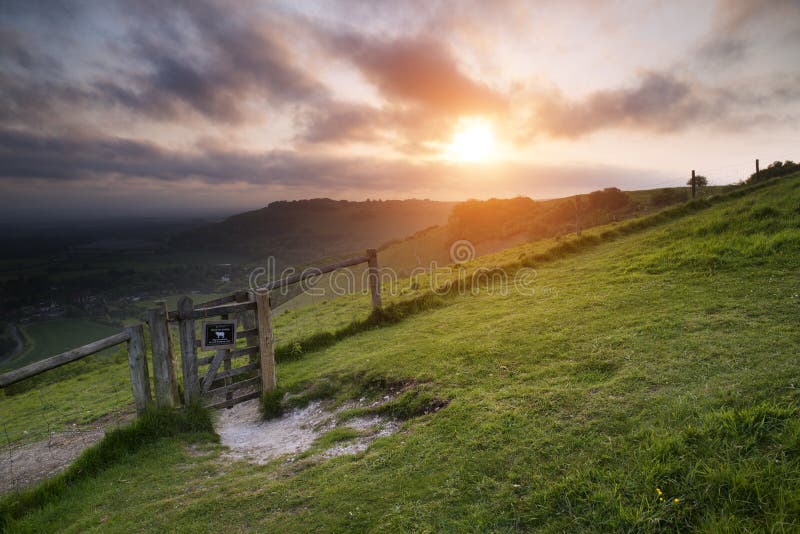 Vibrant Sunrise Over Countryside Landscape Stock Image - Image of ...