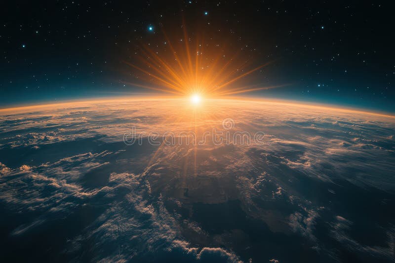 Vibrant Sunrise Over Earth from Outer Space View Stock Image - Image of ...
