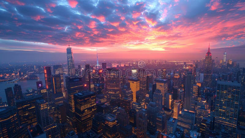 Vibrant Sunset Cityscape Aerial View with High Resolution and Detailed ...