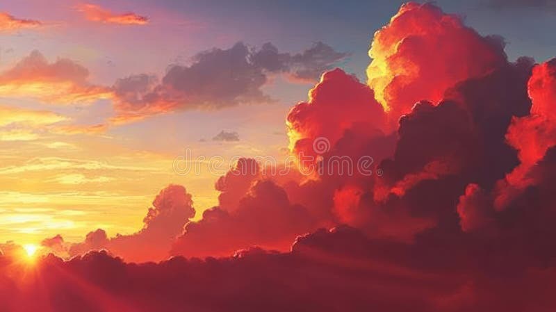 A Vibrant Sunset with Dramatic Clouds Illuminated by Warm Colors Stock ...