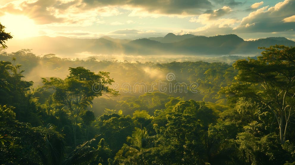 Vibrant Sunset in the Exotic Amazon Rainforest, AI-generated. Stock ...