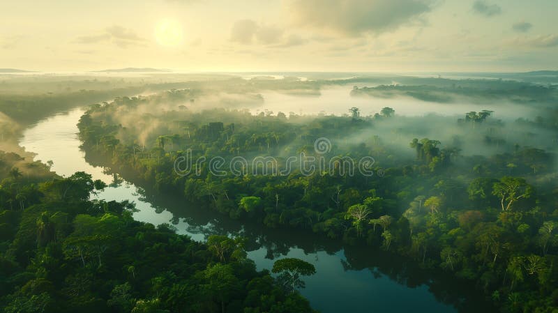 Vibrant Sunset in the Exotic Amazon Rainforest, AI-generated. Stock ...