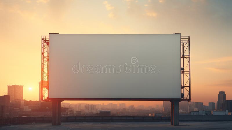 Vibrant Sunset Forming a Fiery Backdrop for a Blank Billboard Frame ...