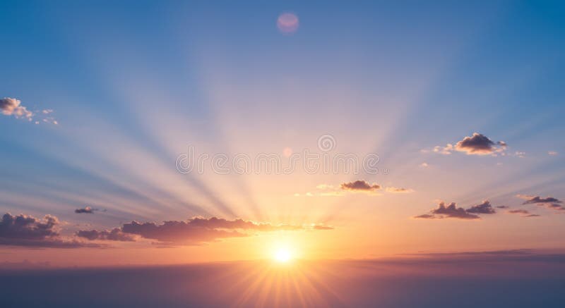 Vibrant Sunset with Golden Rays Over Calm Ocean Stock Illustration ...