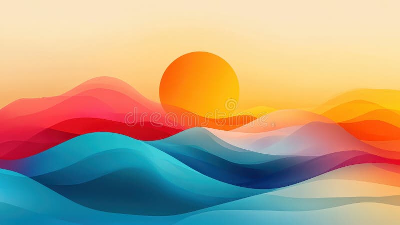 Vibrant Sunset Gradient Illustration with Abstract Waves Stock Photo ...