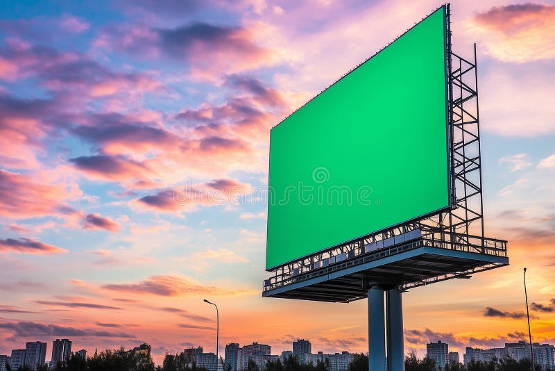Vibrant Sunset with Green Billboard Stock Illustration - Illustration ...