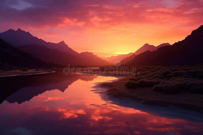 Vibrant Sunset Hues Blending into Twilight Landsca Stock Illustration ...