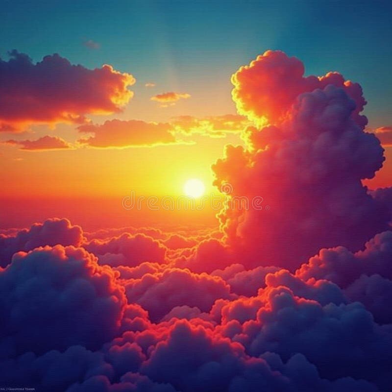 Vibrant Sunset Hues Paint Dramatic Cloudscape , Cloud Art, Beautiful Stock Illustration ...