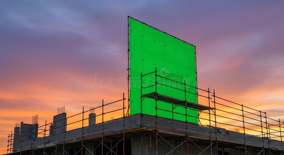 Construction Site at Sunset with Green Screen Wall: a Stunning Visual ...