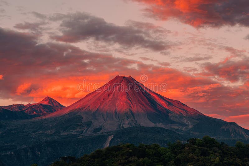 Vibrant Sunset Illuminating the Volcan De Colima, Colima, Mexico Stock ...