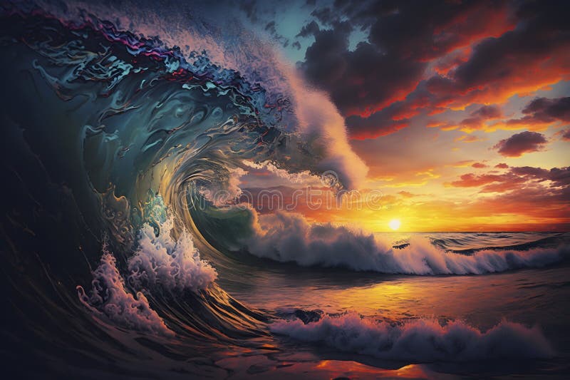 Vibrant Sunset Ocean Wave Crest for Invitations and Posters. Stock ...