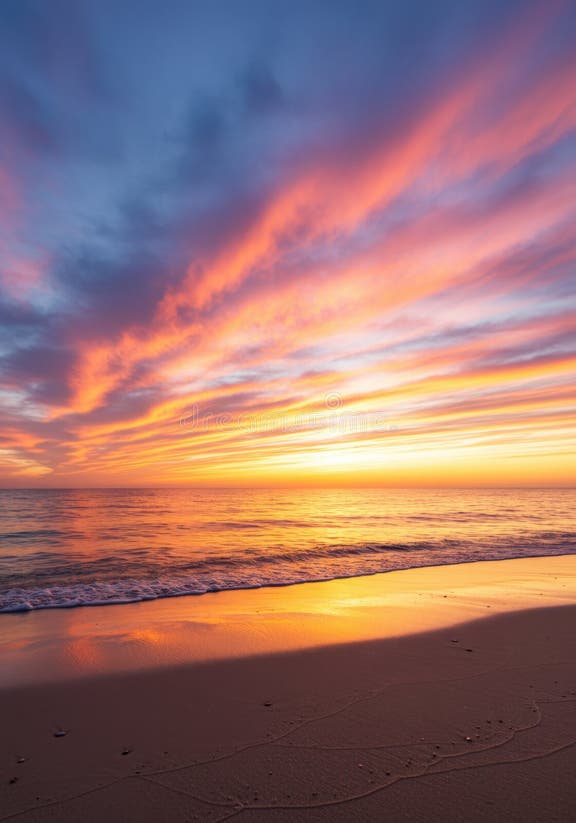 Vibrant Sunset Over Ocean Beach Stock Photo - Image of scene, golden ...