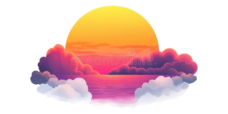 Vibrant Sunset Over Ocean with Colorful Clouds Isolated on Transparent ...