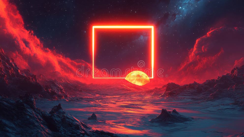 A Vibrant Sunset Over a Surreal Ocean Landscape with Glowing ...