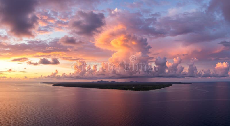 Vibrant Sunset Over Tropical Island Ocean Panorama Stock Illustration ...