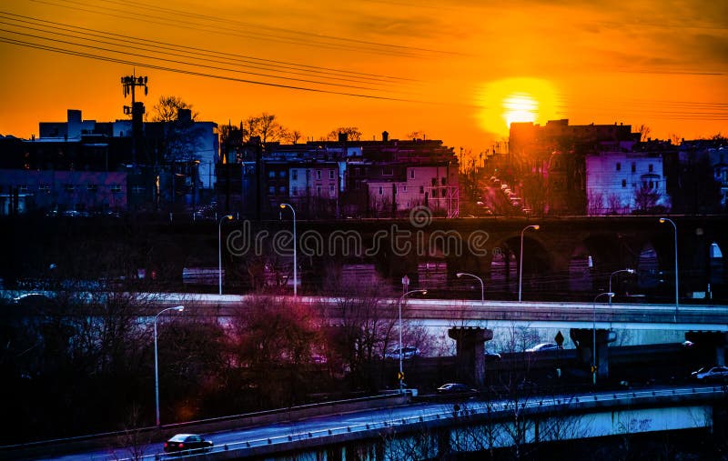 Vibrant Sunset Over West Philadelphia, Pennsylvania. Stock Photo ...