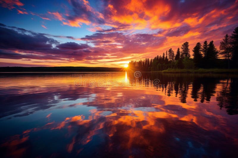 Sunset Reflection on Water, Nature Tranquil Scene Generated by AI Stock ...