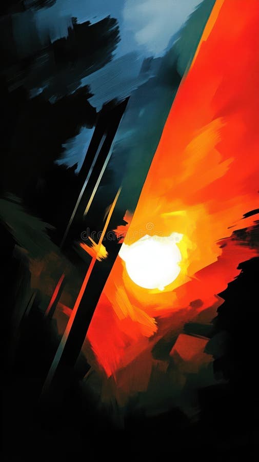 A Vibrant Sunset Scene with Bold Colors and Abstract Shapes, Evoking ...