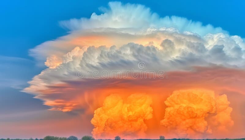 Vibrant Sunset Sky Burning with Multi Colored Fire Over Meadow ...