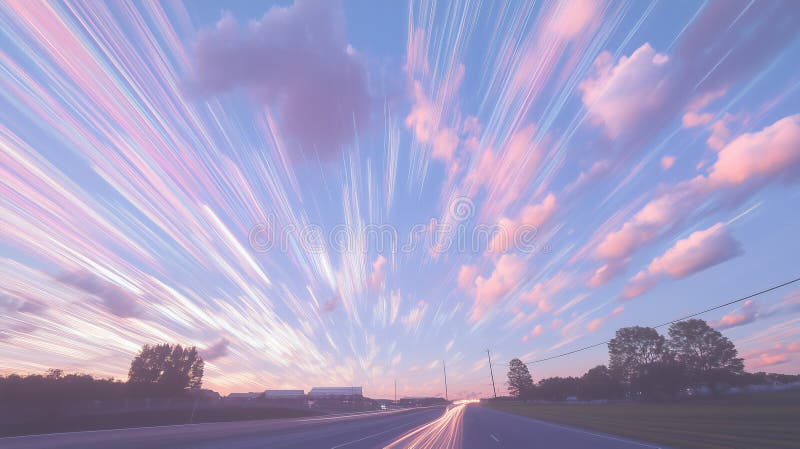 Vibrant Sunset Sky with Dynamic Light Trails Stock Image - Image of ...