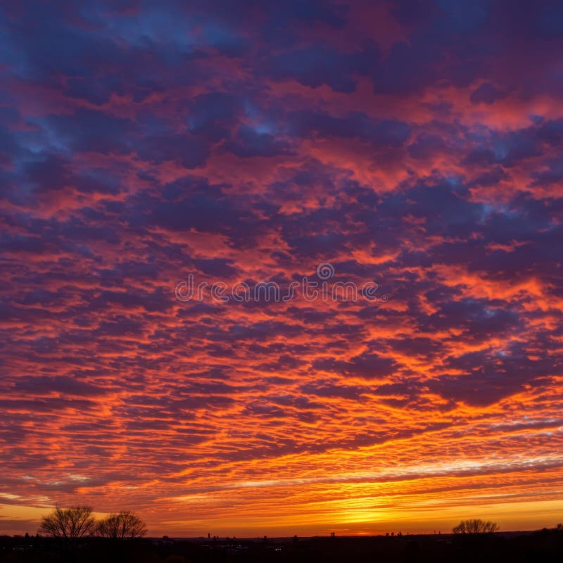 Vibrant Sunset Sky with Red and Orange Clouds Stock Illustration ...