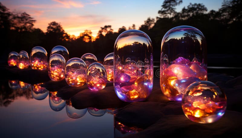 Vibrant Sunset Sphere Reflects Nature Beauty in Transparent Water ...