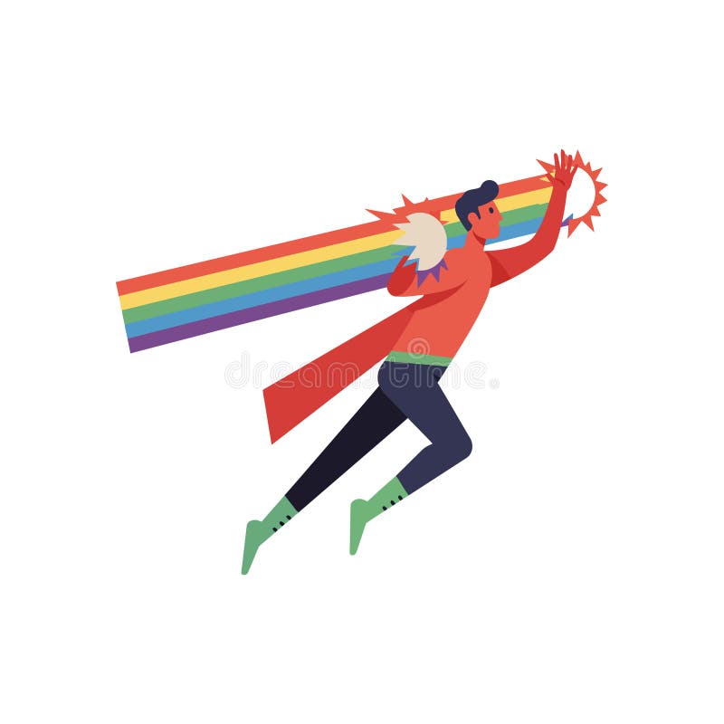 A Vibrant Superhero with a Rainbow Cape Running Energetically in a Flat ...