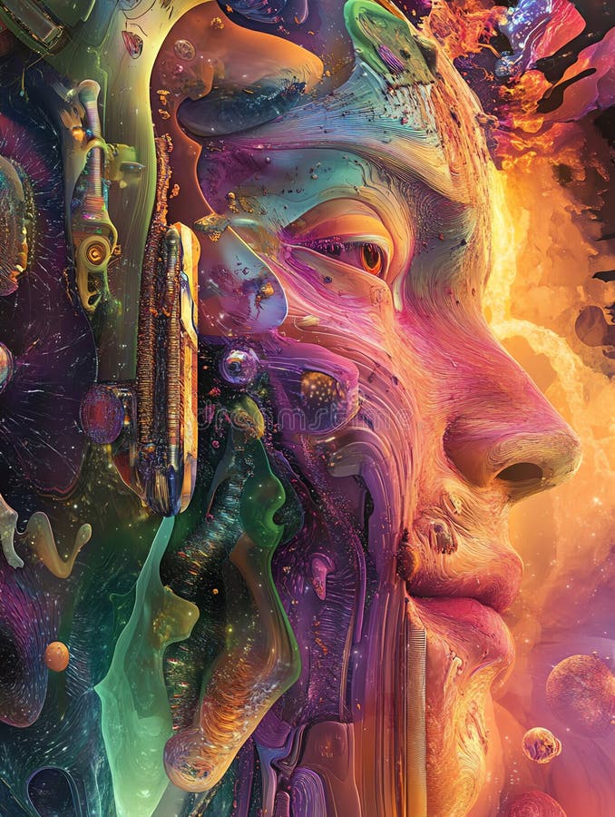 A Vibrant and Surreal Representation of a Face, Merging Colors and ...