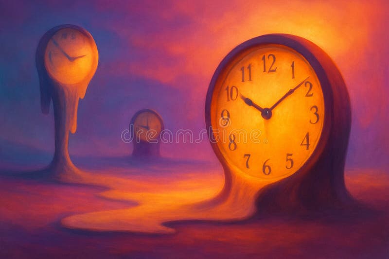 Melting Clocks in Colorful Dream Landscape Symbolizing Time and ...