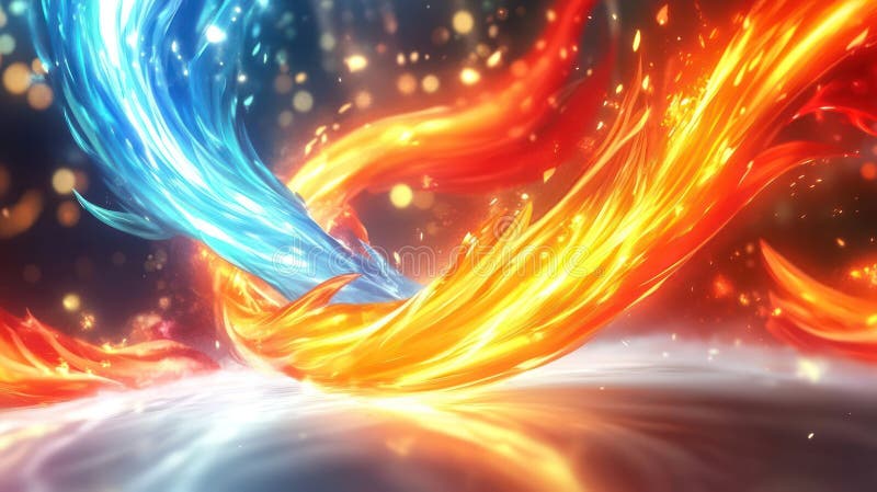 A Vibrant Swirl of Blue and Orange Flames Intertwining, Creating a ...