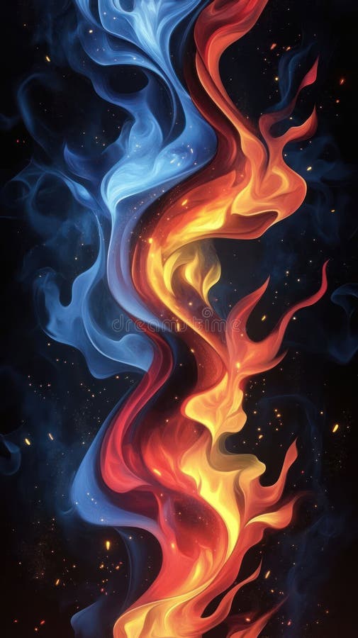 A Vibrant Swirl of Blue and Orange Flames, Representing the Contrast of ...