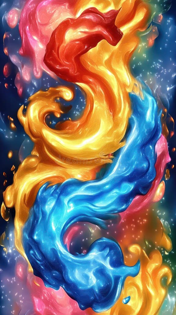 A Vibrant Swirl of Colorful Liquid Forms, Resembling Flames and Waves ...