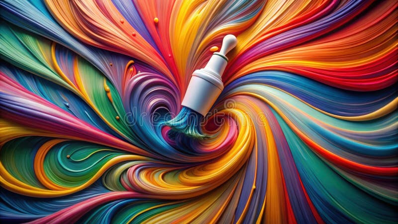 Vibrant Swirl of Colorful Paint with Brush in Center, Creating Dynamic ...
