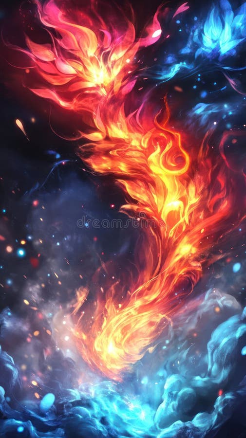 A Vibrant Swirl of Flames and Colors Resembling a Mythical Creature in ...