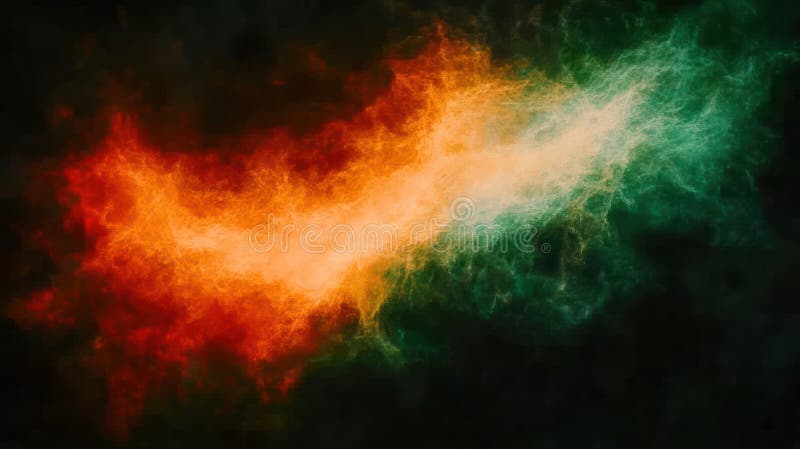 Fiery and Emerald Nebula: Cosmic Collision of Colors Stock Illustration ...