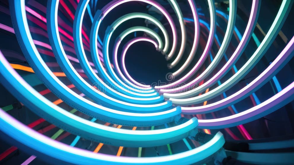 Vibrant Swirling Neon Lights Create a Mesmerizing Visual Tunnel Effect ...
