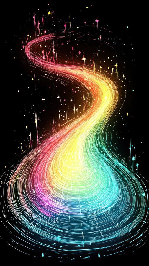 A Vibrant, Swirling Rainbow Path Against a Dark Background, Suggesting ...