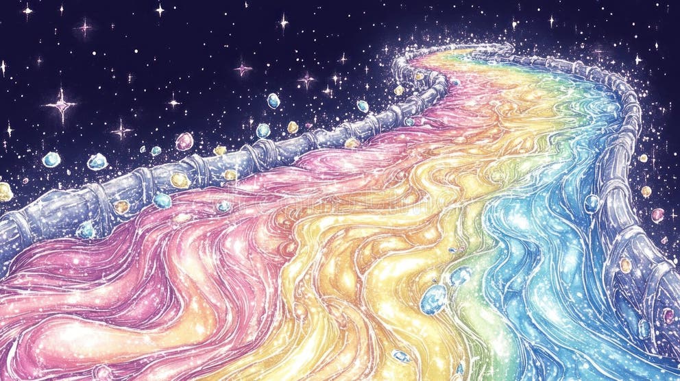 Celestial Rainbow River Flowing through Cosmos: a Dreamlike Journey ...