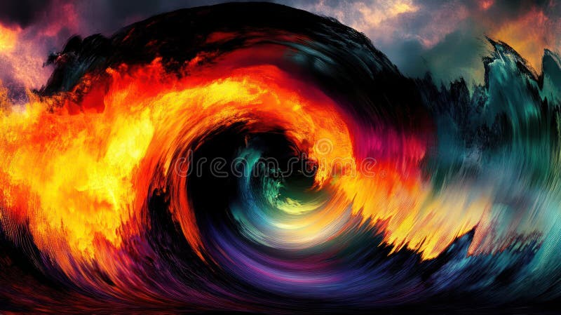 A Vibrant, Swirling Wave of Fire and Water, Blending Elements in a ...