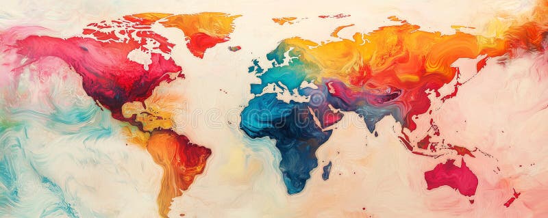 Vibrant Swirling World Map Showcasing Continents in Bold Colors and ...
