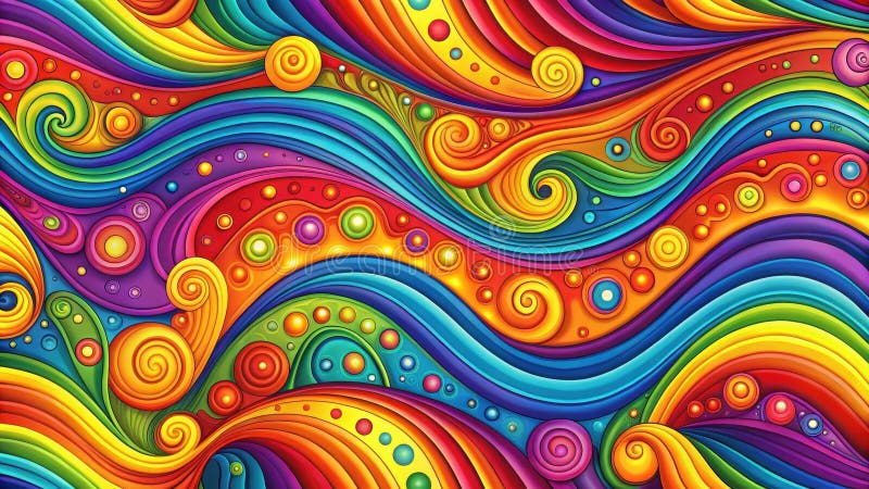 Vibrant Swirls and Circles in a Rainbow Wave Pattern Abstract Design ...