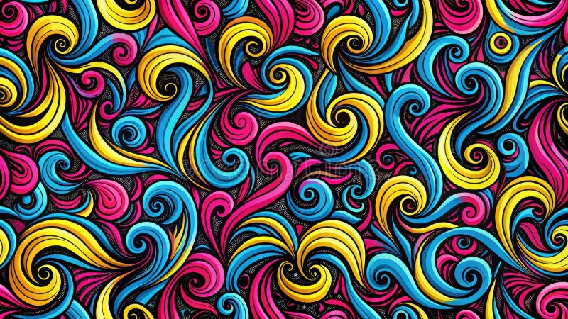 Vibrant Swirls and Curls a Seamless Pattern of Bold Colors and Dynamic ...