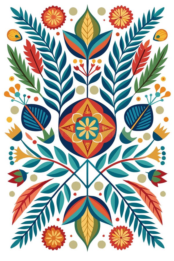 Vibrant Symmetrical Floral Pattern Flat Vectorized Illustration Stock ...